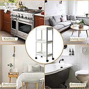 Flowmist 3 Tier Slim Storage Cart Rolling Laundry Cart Bathroom Shelves Organizer, with Wheels for Bathroom Laundry Pantry Kitchen Narrow Places