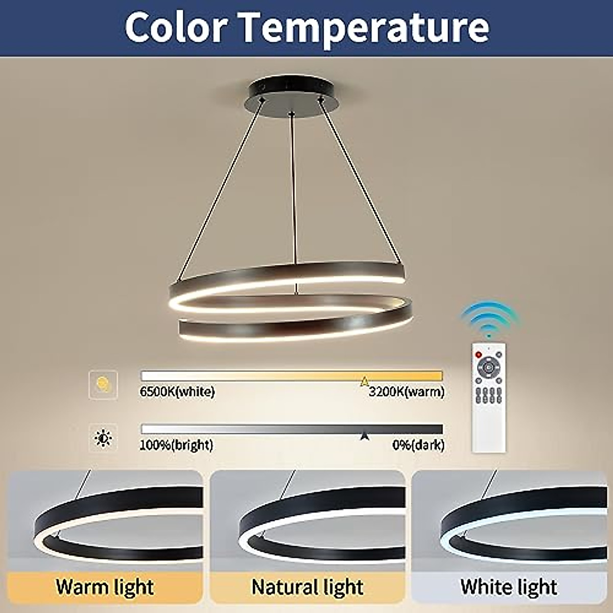 SHIKHO Modern LED Pendant Light Fixture Remote Control Dimmable 3000-6000K Black Chandelier Adjustable Hanging Light for Living Room Dining Room Kitchen Island Bedroom Foyer