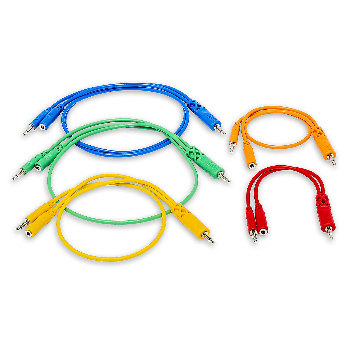 Hosa CMM-500Y-MIX 3.5 mm TS with 3.5 mm TSF Pigtail to 3.5 mm TS Hopscotch Patch Cables, Various Lengths (5 Pieces) & CMP-305 3.5 mm TS to 1/4" TS Mono Interconnect Cable, 5 feet