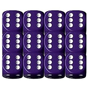 Chessex Dice d6 Sets: Opaque Purple with White - 16mm Six Sided Die (12) Block of Dice