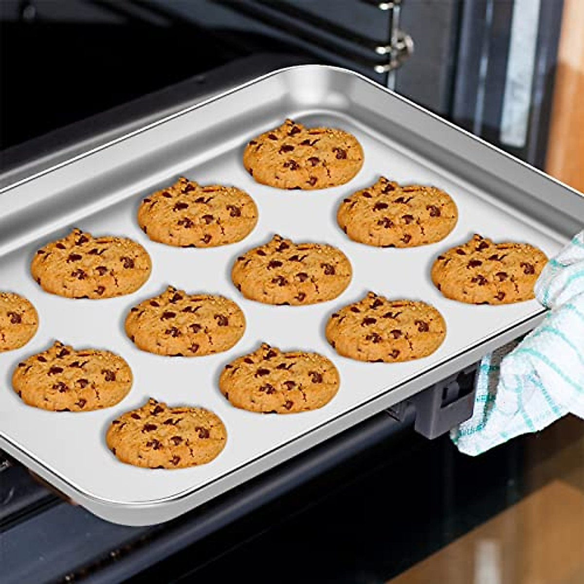 Baking Sheet with Rack Set [2 Pans + 2 Racks], Wildone Stainless Steel Cookie Sheet Baking Pan Tray with Cooling Rack, Size 16 x 12 x 1 Inch, Non Toxic & Heavy Duty & Easy Clean