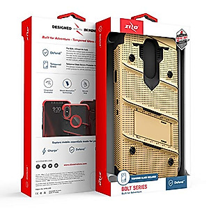 Zizo Bolt Series Compatible with LG Stylo 4 Case Military Grade Drop Tested with Tempered Glass Screen Protector, Holster, Kickstand Gold Black