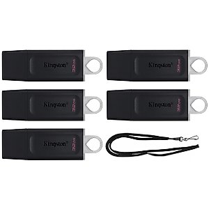 Kingston 32GB (5 Pack) DataTraveler Exodia USB 3.2 100MB/s Flash Drive DTX/32GB Bundle with (1) GoRAM Black Lanyard