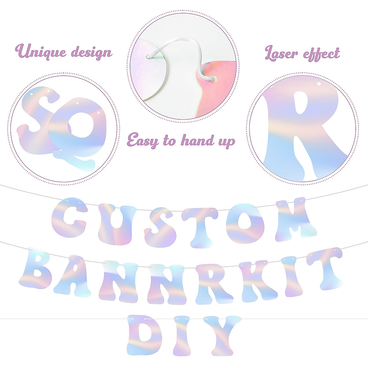 AwserTantue DIY Birthday Holographic Banner - 112Pcs DIY Holographic Banner, Make Your Own Banner Kit Customize Letters & Lights Birthday Baby Shower Christmas Winter Xmas New Year Party Decoration