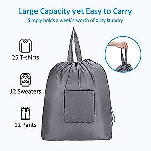 GOGOODA Travel Laundry Bags with Drawstring Closure XL Large Foldable Dirty Clothes bags with Handle Heavy Duty and Washable for College Dorm Travelling Camping, 2 Pack, Grey
