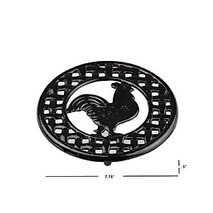 Home Basics Cast Iron Rooster (Black) Trivet, 8" x 8" x .62"