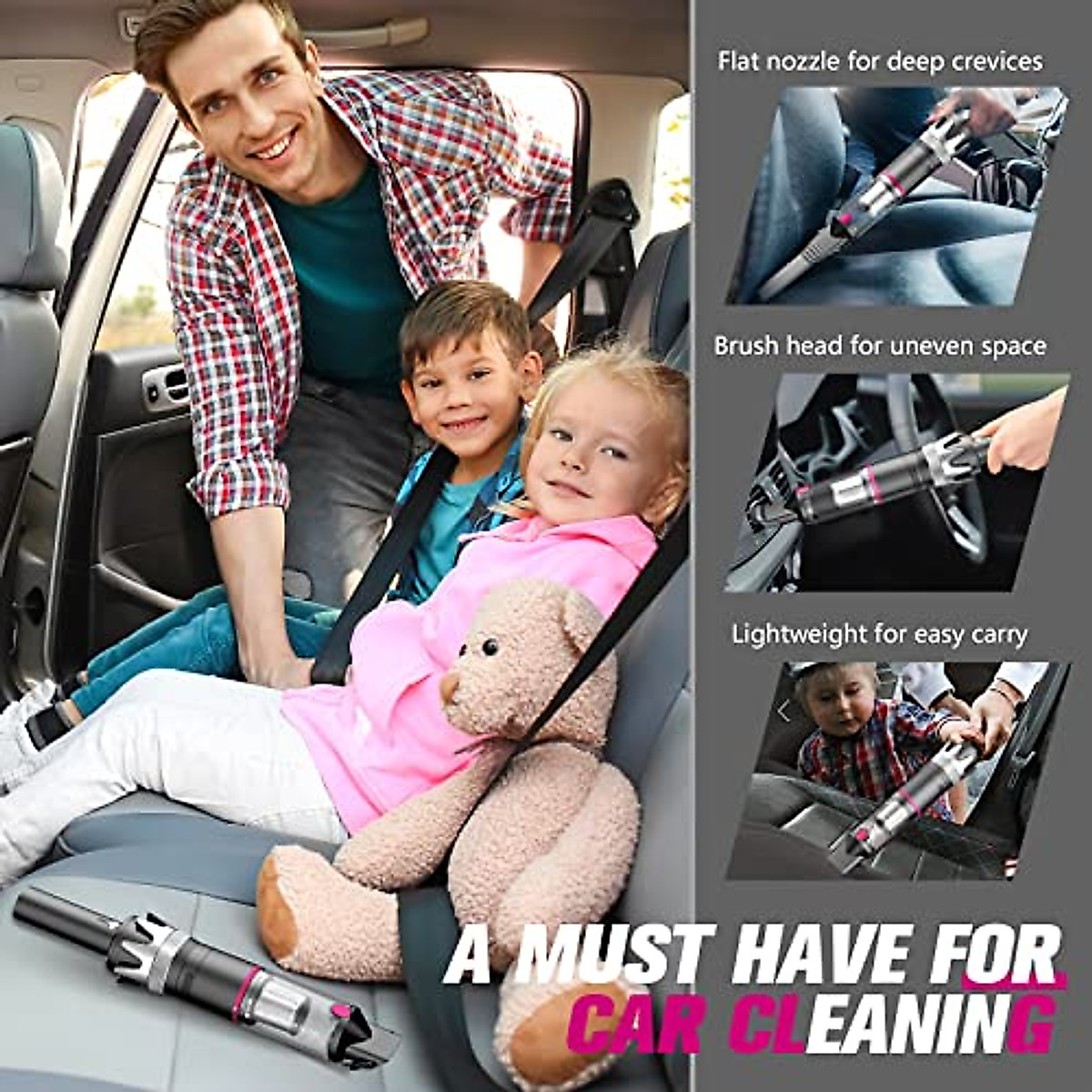 BSRCO Handheld Vacuum Cordless, 8K Pa Powerful Portable Vacuum for Car, Rechargeable 3-in-1 Mini Cleaner with 2-Speed for Home, Office and Pet Hair, Purple