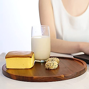 11.5 Inches Decorative Tray Wooden Serving Trays for Food Coffee Holder Round Wood Trays,Decorative Trays for Home Decor Acacia Wood