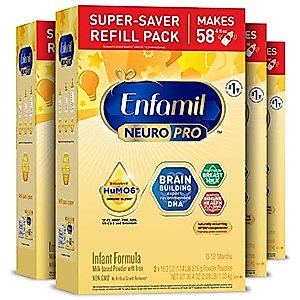Enfamil NeuroPro Baby Formula, Triple Prebiotic Immune Blend with 2'FL HMO & Expert Recommended Omega-3 DHA, Inspired by Breast Milk, Non-GMO, 36.4 oz Refill Box, 4 Count