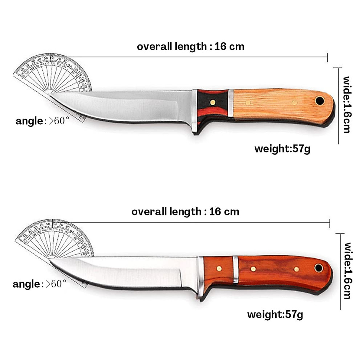 Ipretti Two 3-Inch Super Sharp Knife with PU Protective Sleeve,High Carbon Steel Durable Portable Wooden Handle Knife for Outdoor,Picnics,Kitchen Cooking(Meat,Fruits,Vegetables,Seafood)