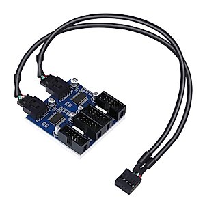 4 in 1 Internal USB Splitter Cable, Electop 9 pin USB Header Male 1 to 4 Female Extension Connector Adapter, USB 2.0 HUB Connector Port Multiplier PWM Fan Splitter Cable (30cm/0.98ft)