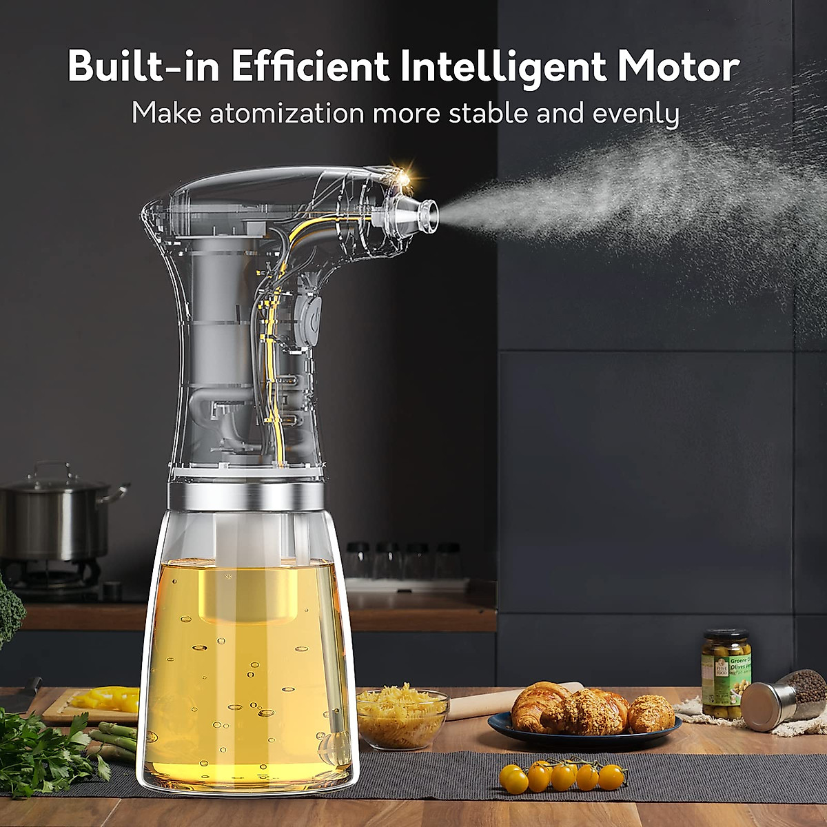 SYAWS Oil Sprayer for Cooking, Electric Oil Spray Bottle, Rechargeable Olive Oil Dispensing with LED Light,Adjustable Oil Mister with Glass for Air Fryer,Salad,BBQ,Baking,Roasting