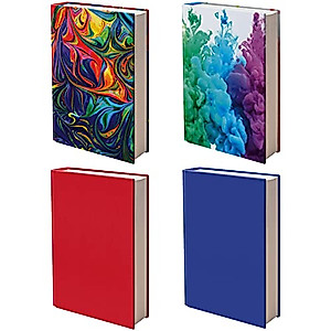 Easy Apply Stretchable Book Cover 4 Pack. 2 Solid and 2 Design Standard Jackets Fit Hardcover Textbooks Up to 8" x 10". Adhesive-Free, Nylon Fabric Protectors. Washable, Reusable Student School Supply
