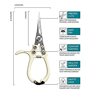 LOOPSEED Plant Pruning Shears Garden Trimming Scissors Precision Hand Pruner Herb Snips Flower Clippers Bonsai Trimmers Straight Sharp Blade Tapered Tip Ergonomic Handle Garden Tools (Classic Cream)