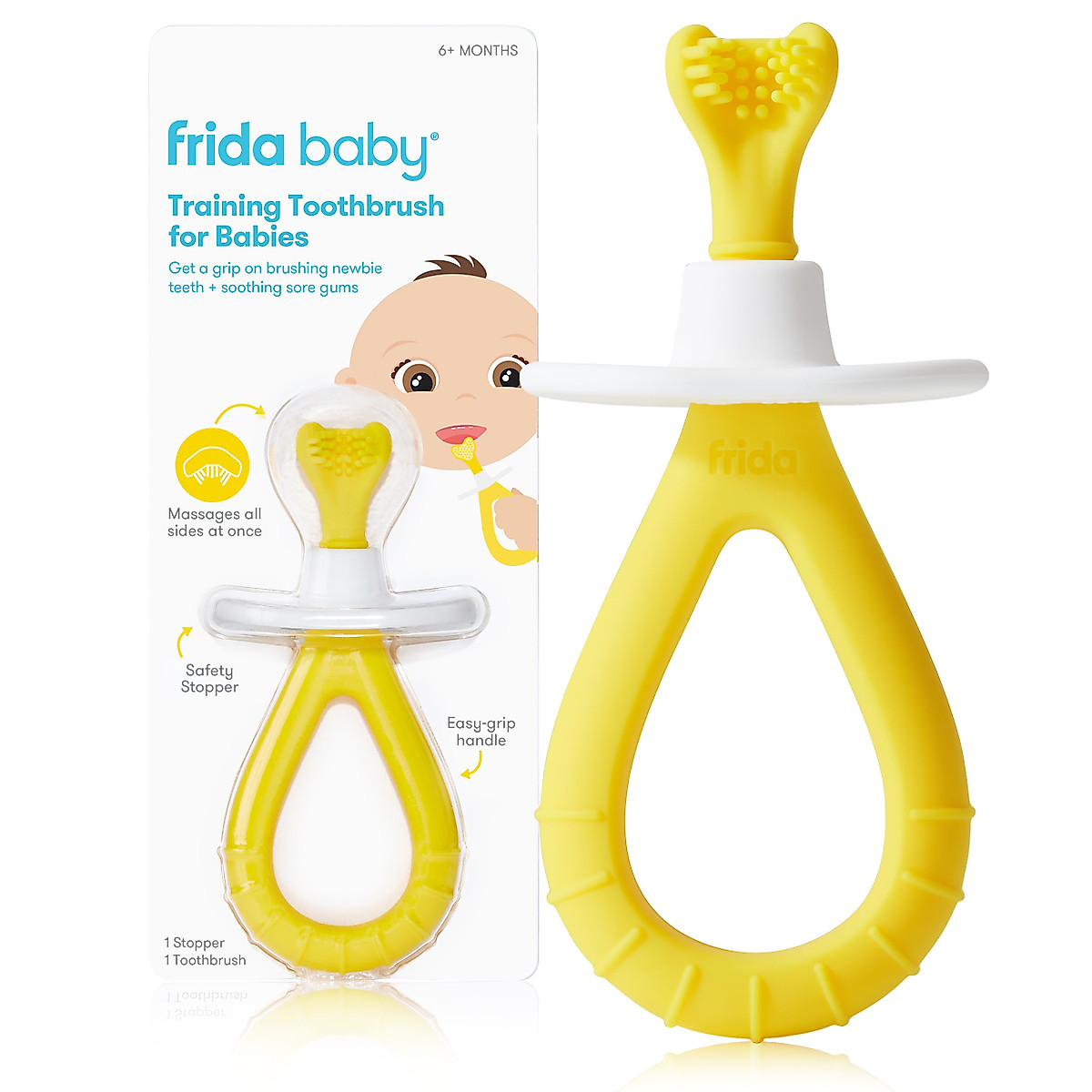 Frida Baby Training Toothbrush | Baby Toothbrush for 6-18 Months, Easy-Grip Handle, Triple Angle Bristles
