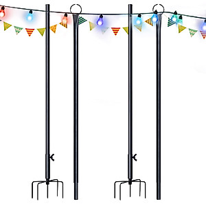 TIDYON String Light Poles for Outdoor, 9ft Sturdy Metal Pole for Hanging String Lights for Outside, Backyard, Patio, Wedding