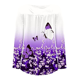 Camisetas de Manga Larga Top para Mujer Camiseta plisada de Cuello Redondo Blusa Jersey Sudadera Túnica Tanque Shirt,Z3-Purple,Large