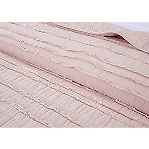 Chezmoi Collection Katy 3-Piece Frayed Edge 100% Washed Cotton Quilt Set - Soft-Finished Lightweight Bedspread All Season Bedding, King, Blush