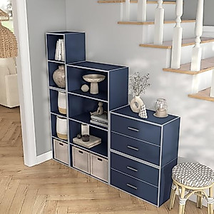 HOMES: Inside + Out Apexa 2-Drawer Wooden Stackable Storage Drawers, Small Food Pantry Cabinet, Cajonera De Madera, Underbed Drawer Dorm Teen Room Decor & Bedroom, Home Office, Kitchen, Steel Blue
