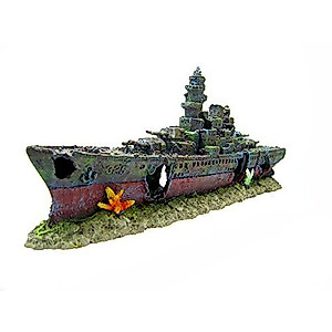 CORISRX BEST OF YOUR LIFESTYLE Dr. Moss Warship Cave Aquarium Ornament L 49cm - Navy Battleship Ship Decor Shipwreck PET