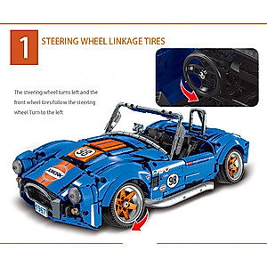 Audio Technics Sports Car for Lego Ford Mustang Shelby Cobra 427, 1/10 Technics Racing Car Building Bricks, Compatible with Lego Technic, 1816 Pcs