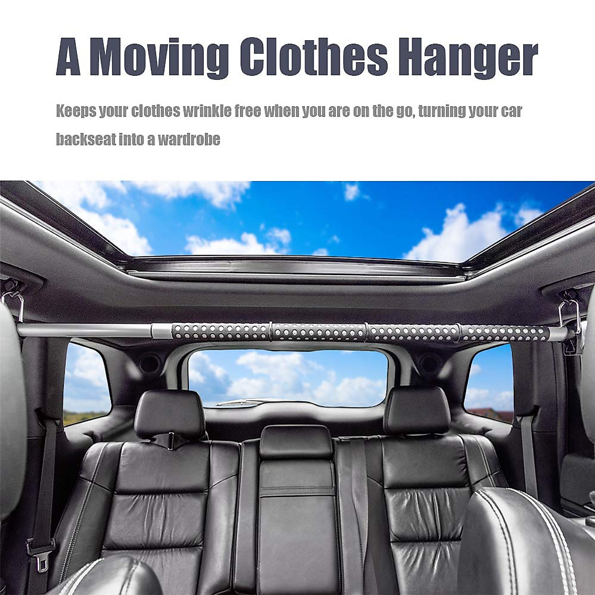 MICTUNING Car Clothes Hanger Bar Expandable 36 to 65 inches Retractable Vehicle Cloth Rack Hanger Rod for Car Truck RV SUV Road Travel - Coat Hanger Hold up to 60lbs