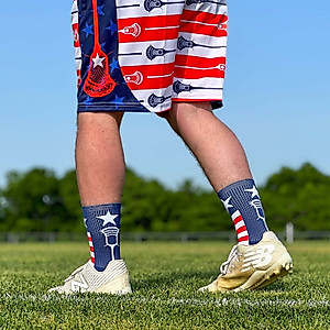 ChalkTalkSPORTS Lacrosse Youth Woven Mid-Calf Socks | USA | Red & White & Blue
