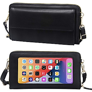 Touch Screen Phone Bag Small Crossbody Bag Shoulder Handbag, RFID Blocking Wallet for Women (#01 Black)