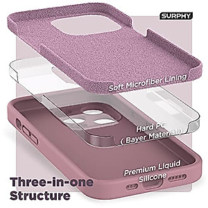 SURPHY Designed for iPhone 14 Pro Max Case with Screen Protector, (with Camera Protection + Soft Microfiber Lining) Liquid Silicone Phone Case, Lilac Purple