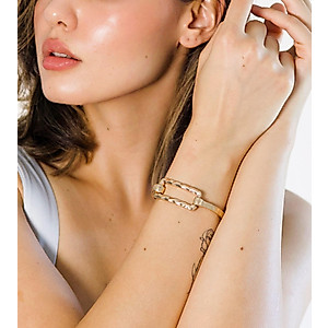 POMINA Chunky Gold Fashion Bangle Cuff Bracelet Geometric Shape Tension Bangle Wide Thick Chain Stretch Gold Bracelet for Women Teen (Square Gold)