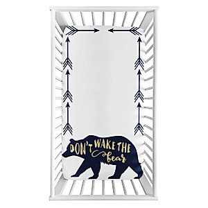 Sweet Jojo Designs Woodland Forest Bear Boy Fitted Crib Sheet Baby or Toddler Bed Nursery Photo Op - Navy Blue and Gold Arrow Big Bear Collection
