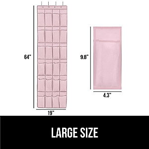 Gorilla Grip Slip Resistant Breathable Space Saving Mesh Large 24 Pocket Shoe Organizer, Up to 40 Pounds, Over the Door, Sturdy Closet Storage Rack Hangs on Closets for Shoes, Sneakers, Lt Pink
