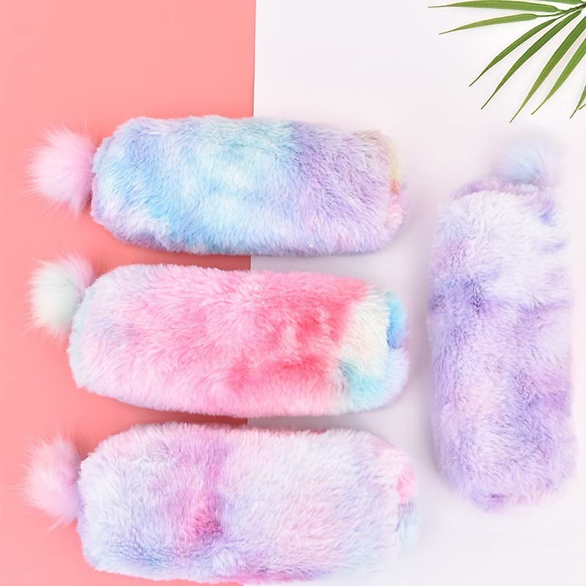 Plush Rainbow Pencil Case for Girls Fluffy Pencil Case Cute Rainbow Pencil Holder Soft Pencil Case Fluffy Pencil Bag Makeup Pouch Colored Storage Bags Large Capacity School Supplies for Kids