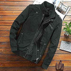 Buytop Men's Casual Winter Cotton Military Jackets Outdoor Full Zip Army Coat(813Black-M)