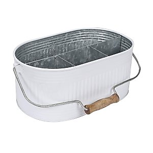 Utensil Caddy, Silverware Caddy Party, Silverware Caddy, Picnic Caddy, Flatware Caddy, Paper Plate Caddy, Galvanized Utensil Caddy, Metal Caddy, Outdoor Utensil Caddy - 13.5 Inches - Salt White/Grey