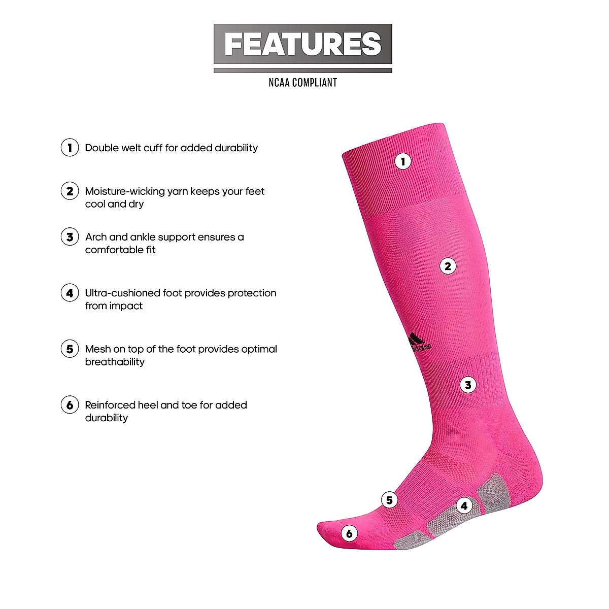 adidas Utility All Sport Over The Calf (OTC) Socks (1-Pair), Team Shock Pink/Light Onix Grey/Black, Small