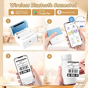 ADBAOBO Sticker Printer, Portable Bluetooth Photo Printer, Pocket Thermal Printer for Study Notes, Scrapbook Supplies, Journals, Receipts, Compatible with Phone & Tablet, 1 Roll Paper, Blue