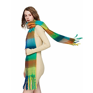 Yatemiole Women's Cashmere Big Coloured Checked Scarf Winter Warm Wrap Scarf (Pattern - 3)