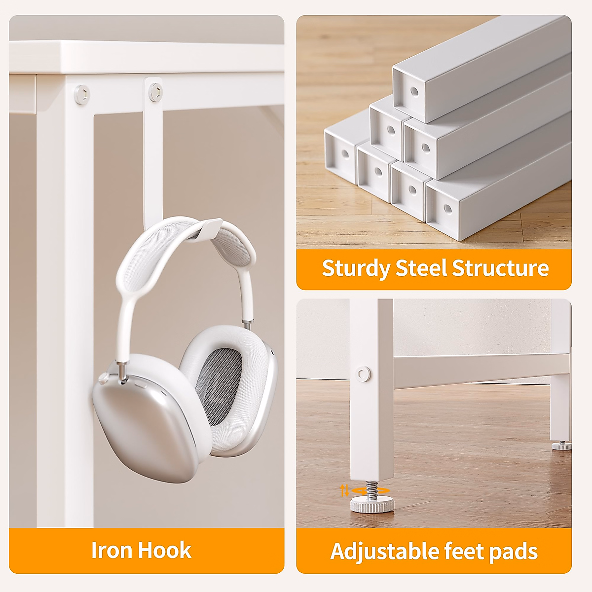 CubiCubi Computer Desk with Drawers, 47 Inch Reversible Office Desk with Monitor Stand and Storage Shelves, Work Writing Study Desk Table for Home, White