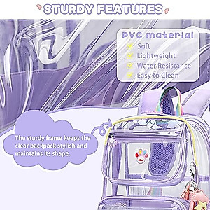 Maod Clear Backpack for Girls Cute Transparent See ThroughHeavy Duty Kid School Book Bags with Reinforced Padded Straps and Complimentary Gift (Purple, Small)
