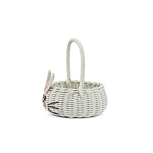 G6 COLLECTION Hand Woven Bunny Rattan Wedding Flower Girl Basket Decorative Bin Home Decor Organizer Cute Handmade Handcrafted Nursery Gift Animal Storage Decoration Easter Wicker Rabbit (Small)