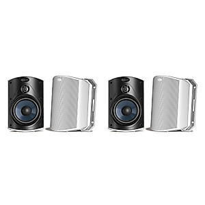Polk Audio Atrium 4 Outdoor Speakers with Bass Reflex Enclosure | 4 Speaker Pack (2 Pairs, White) - All-Weather Durability | Broad Sound Coverage | Speed-Lock Mounting System | 2 Pairs (White)
