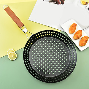 Generic Grill Pan With Folding Handle BBQ Pan, Grill Skillet Pizza Grill Pan (11"") Grill Pan Perfect For Fry Chapati Cooking Vegetables and Seafood, Black