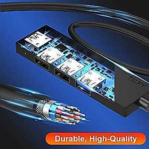USB Hub, TSUPY 4 USB Port Hub with 2.1ft Extension Long Cable USB Splitter USB Expander 3.0 Ultra Slim Multiport Extender for Laptop, Desktop, Computer PC, Flash Drive, HDD
