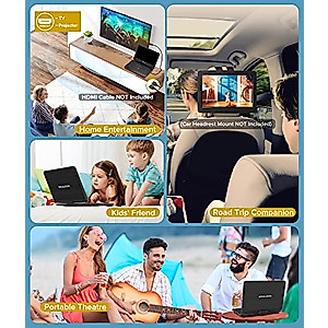 WONNIE 16.9" Portable Blu-Ray DVD Player with 14.1" 1080P Full HD Large Swivel Screen, Dolby Audio Sound, 4 Hrs Rechargeable Battery, Support Last Memory, HDMI Out, AV in, USB/SD Card, Sync TV