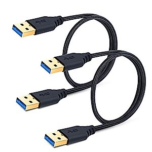 Besgoods USB to USB Cable 1.5Ft USB 3.0 Type A Cable - Male to Male Short USB Cable Super Speed Braided Cord for Hard Drive Enclosures, Laptop Cooling Pad, DVD Players- 2Pack,Black