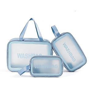 Travel Wash Toiletry Bag for Women Men, Translucent Waterproof Makeup Cosmetic Bag Travel Organizer for Accessories, Travel Enssential Toiletries,Set of 3,Teal