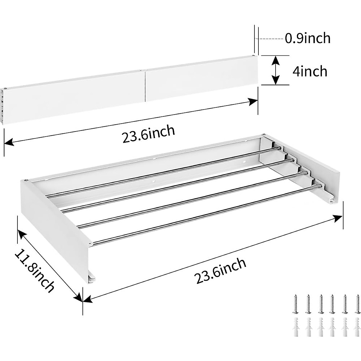 Dontinhu Laundry Drying Racks 2 Pack Collapsible, Wall Mounted Retractable Clothes Drying Rack, 45lbs Capacity, 8 Linear Ft,4 Metal Rods, with Wall Template (White2-23.6").