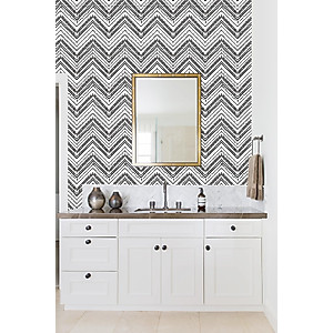 HAOKHOME Black and White Wallpaper Boho Geometric Self Adhesive Textured Wall Paper Modern for Bathroom Decor e 17.7in x 9.8ft