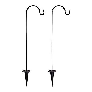 CALIDAKA 2 Pack Multi-Purpose Shepherds Hooks Outdoor Iron Shepherd Hook with Base Adjustable Heavy Duty Garden Hanging Stake for Lanterns Solar Light Plant Hanger Wedding Decor